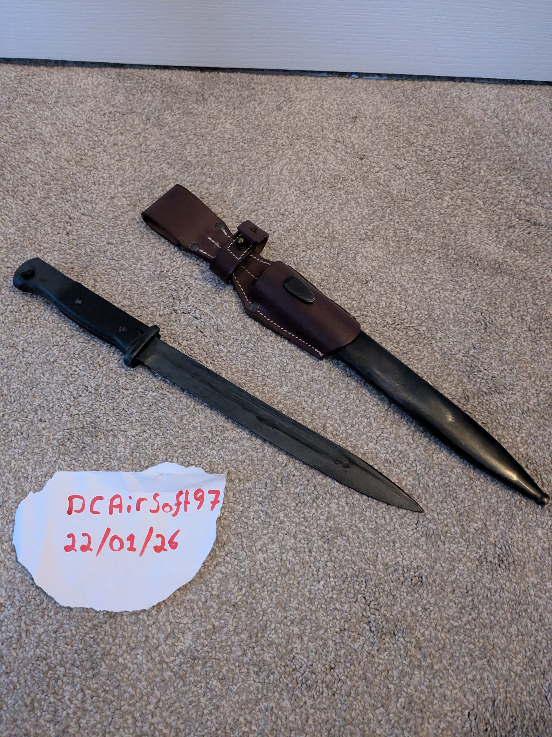 German WW2 k98 Rubber bayonet with scabbard and holster - Prefired
